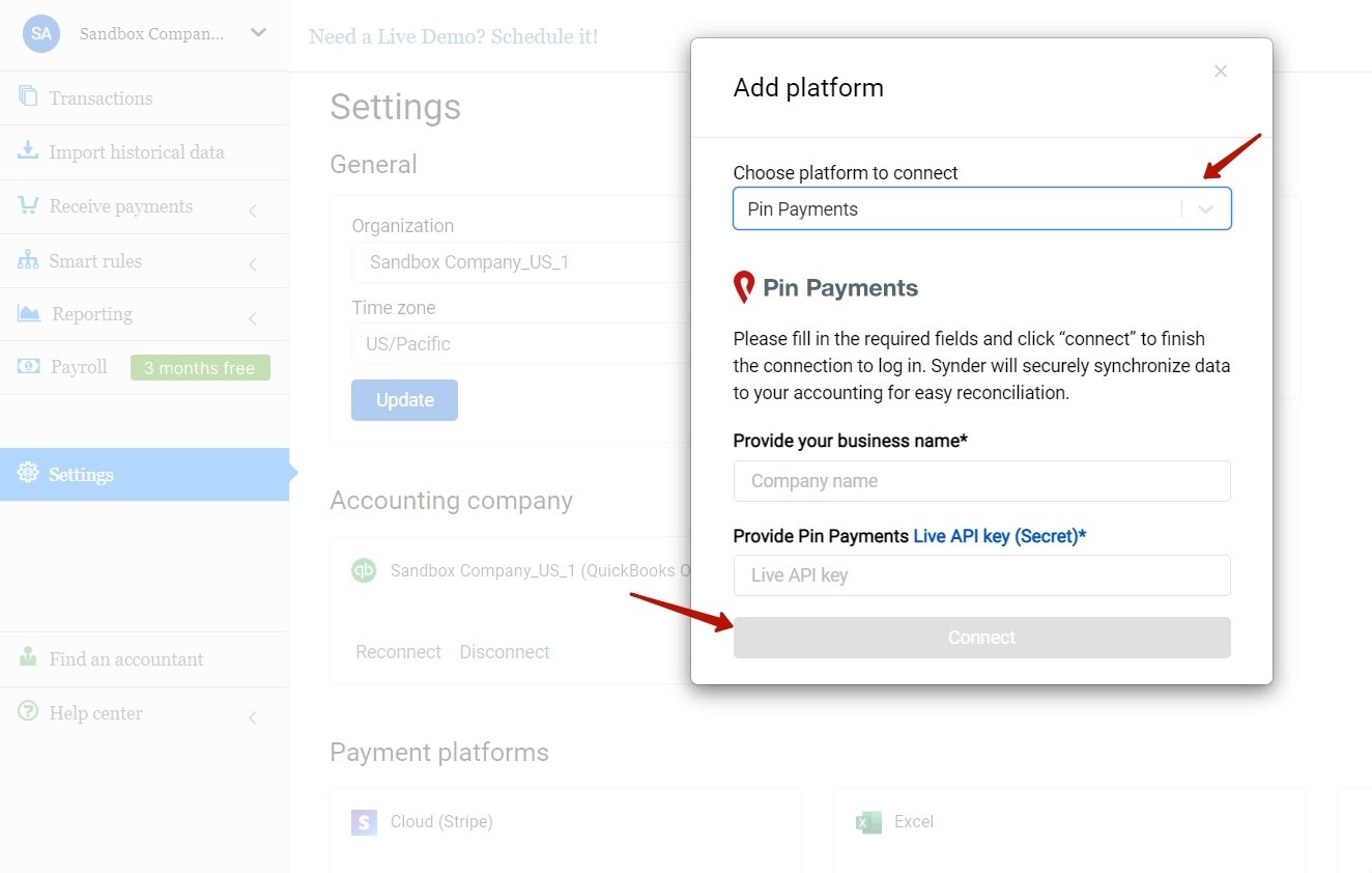 How to connect Pin Payments to QuickBooks Online - Synder