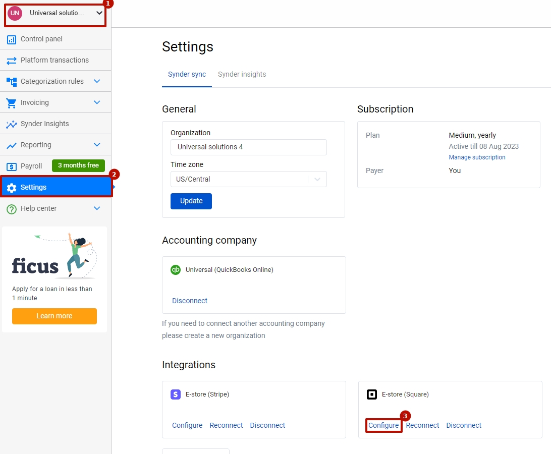 Customize Settings for Square Accounting Integration
