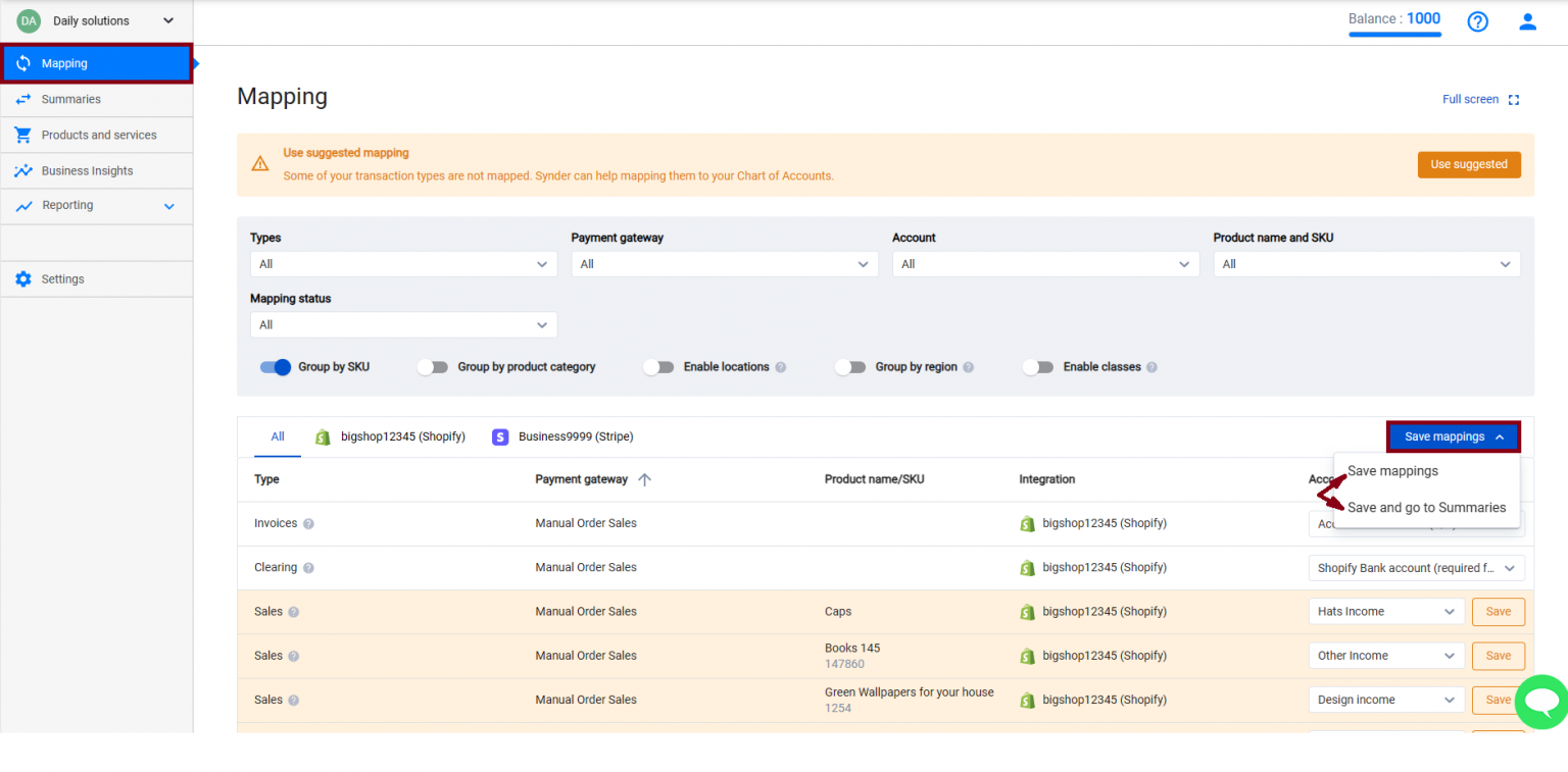 How to group Summaries by products - Synder
