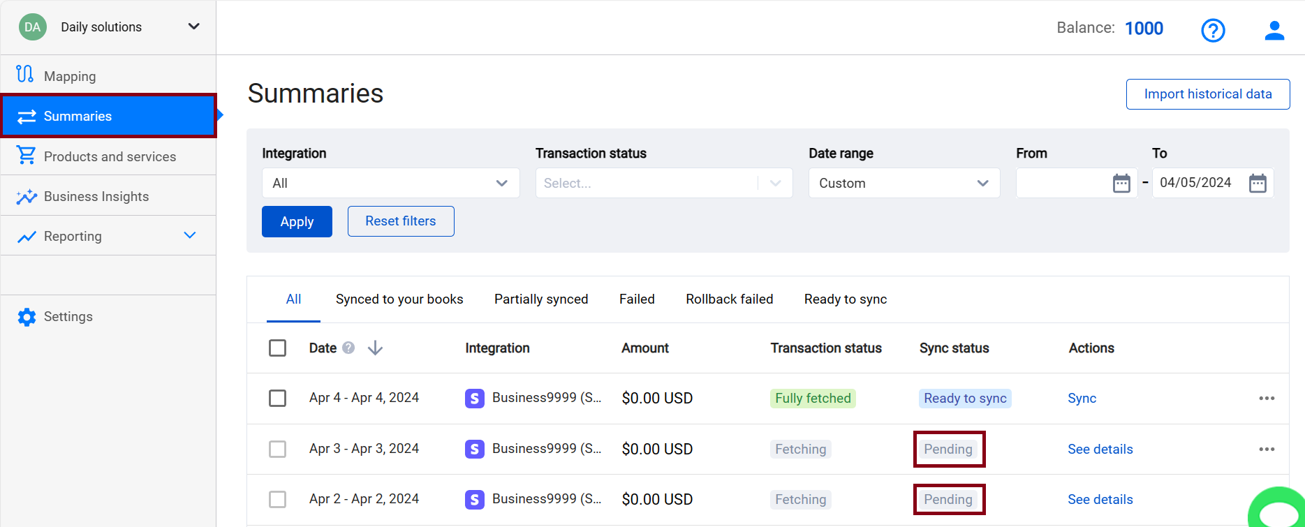 Why do I have pending transactions in a Daily Summary? - Synder