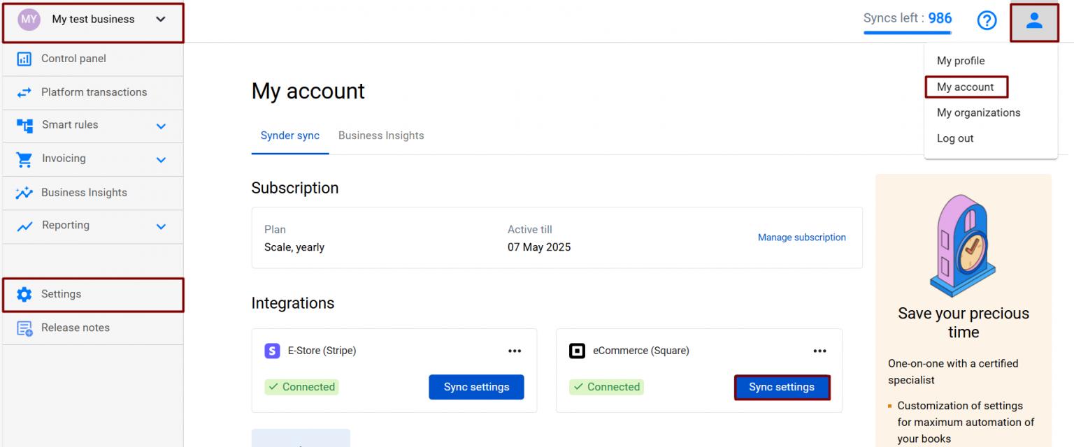 Customize Settings for Square Accounting Integration