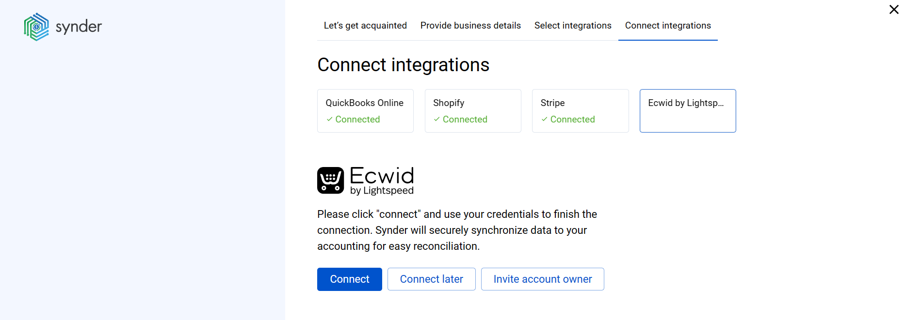 Connect Ecwid Store to Synder for Accounting Data Synchronization