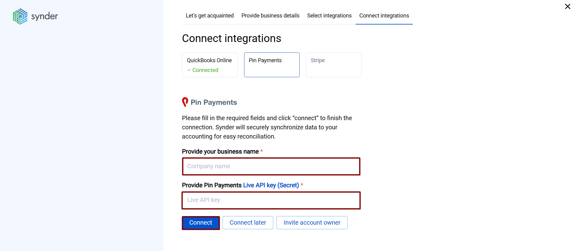 How to connect Pin Payments to QuickBooks Online - Synder